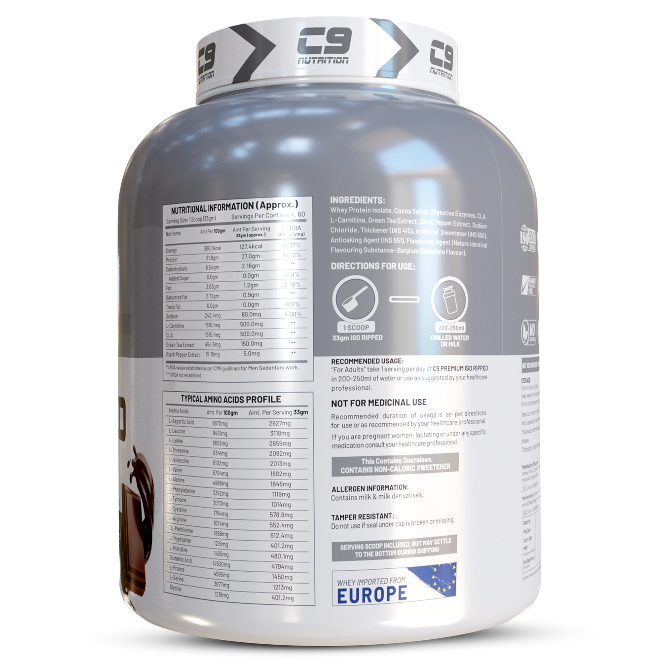 Iso Ripped Whey Protein Isolate | 27g Protein, 7g BCAA – C9nutrition